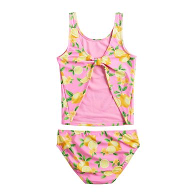 Girls 4-12 Breaking Waves Back Cutout Tankini & Scoop Bottoms Swimsuit Set