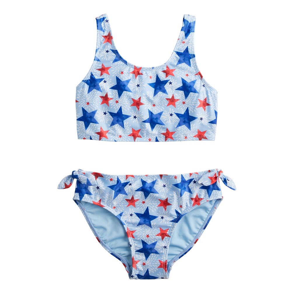Girls 4-16 Breaking Waves Starry Print Bralette Swim Top & Faux Side ...