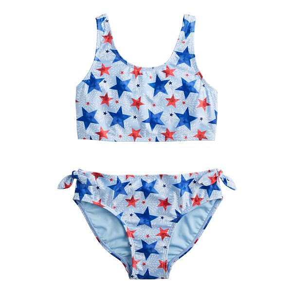 Girls 4-16 Breaking Waves Starry Print Bralette Swim Top & Faux Side ...