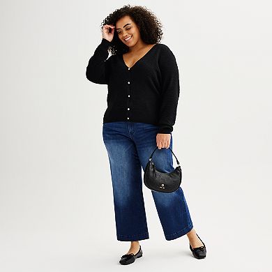 Plus Size Draper James Textured V-Neck Button Front Cardigan