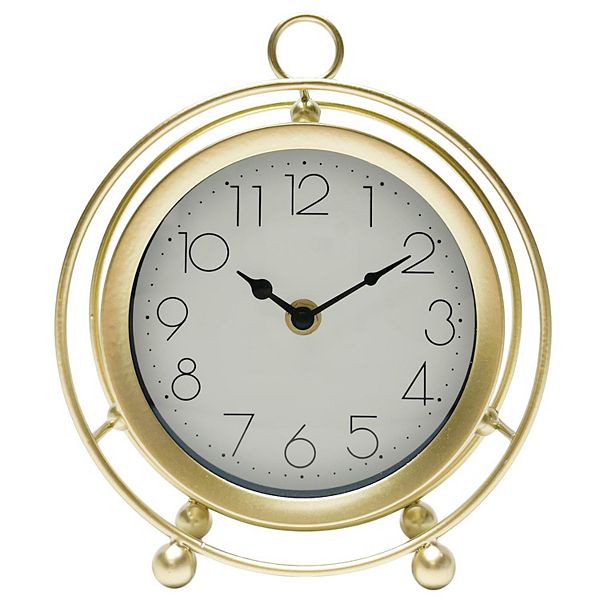 Gold Tone Metal & Glass Clock Table Decor