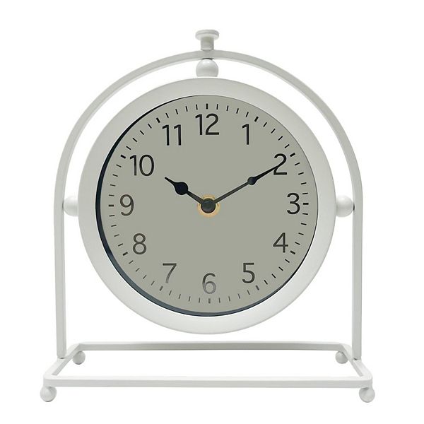 White Metal Swivel Clock Table Decor