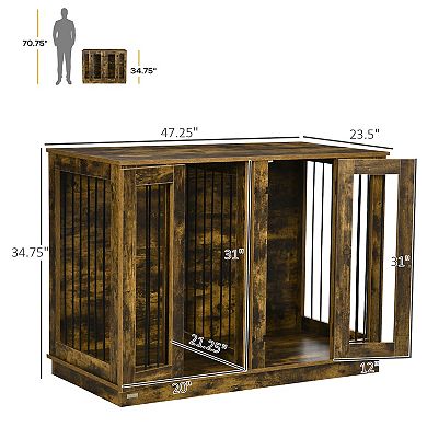 PawHut Large Furniture Style Dog Crate with Removable Panel Rustic Brown