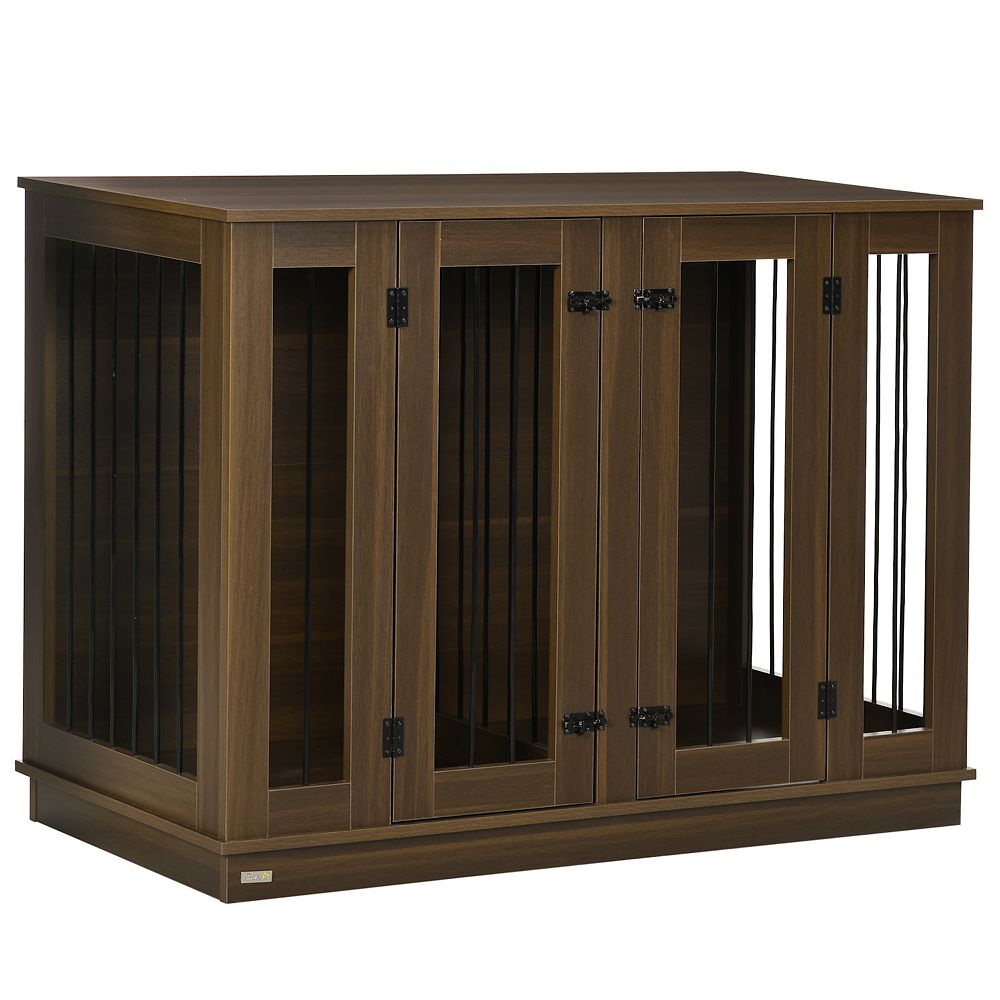 PawHut Large Furniture Style Dog Crate with Removable Panel Walnut