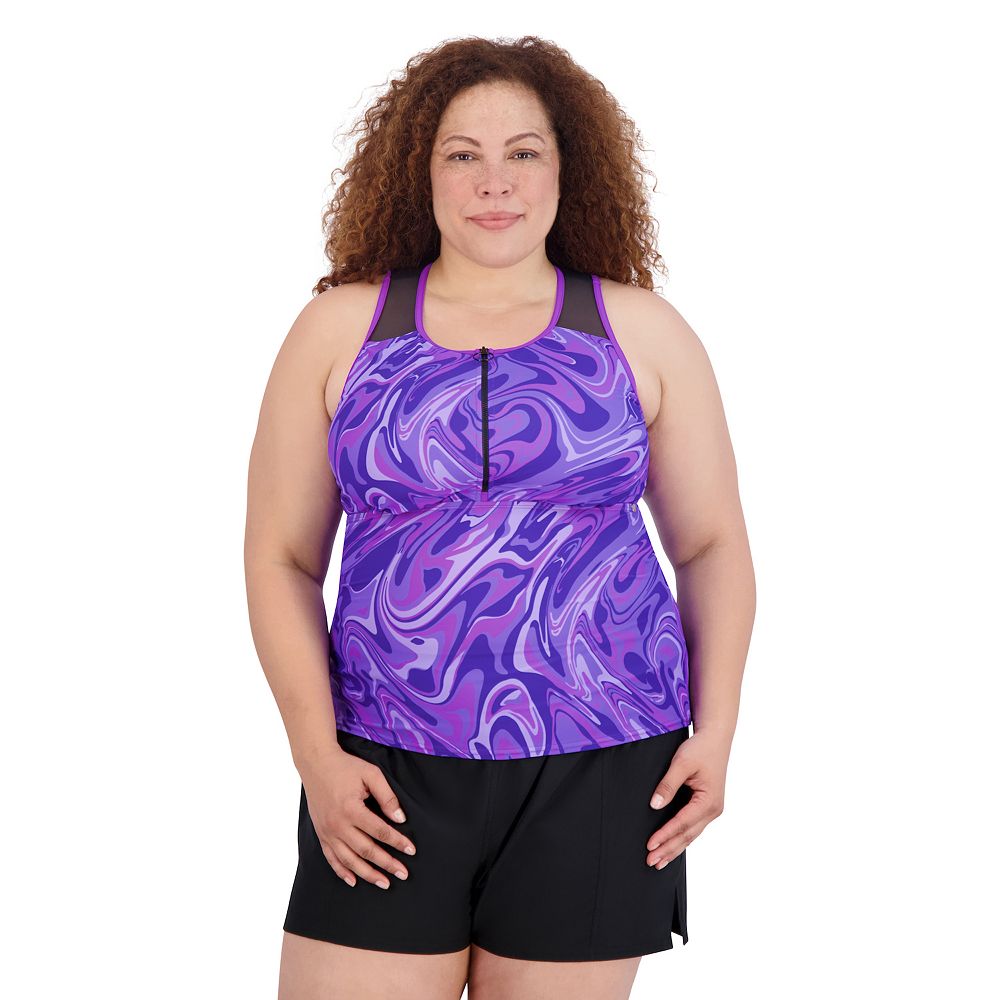 Plus Size ZeroXposur Marbling Print Vibe Eclipse Tankini Top