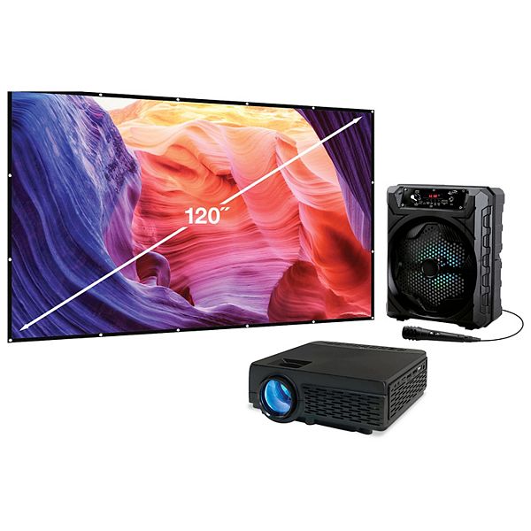 iLive Projector, Projection Screen & Bluetooth Speaker Pop-Up Movie ...