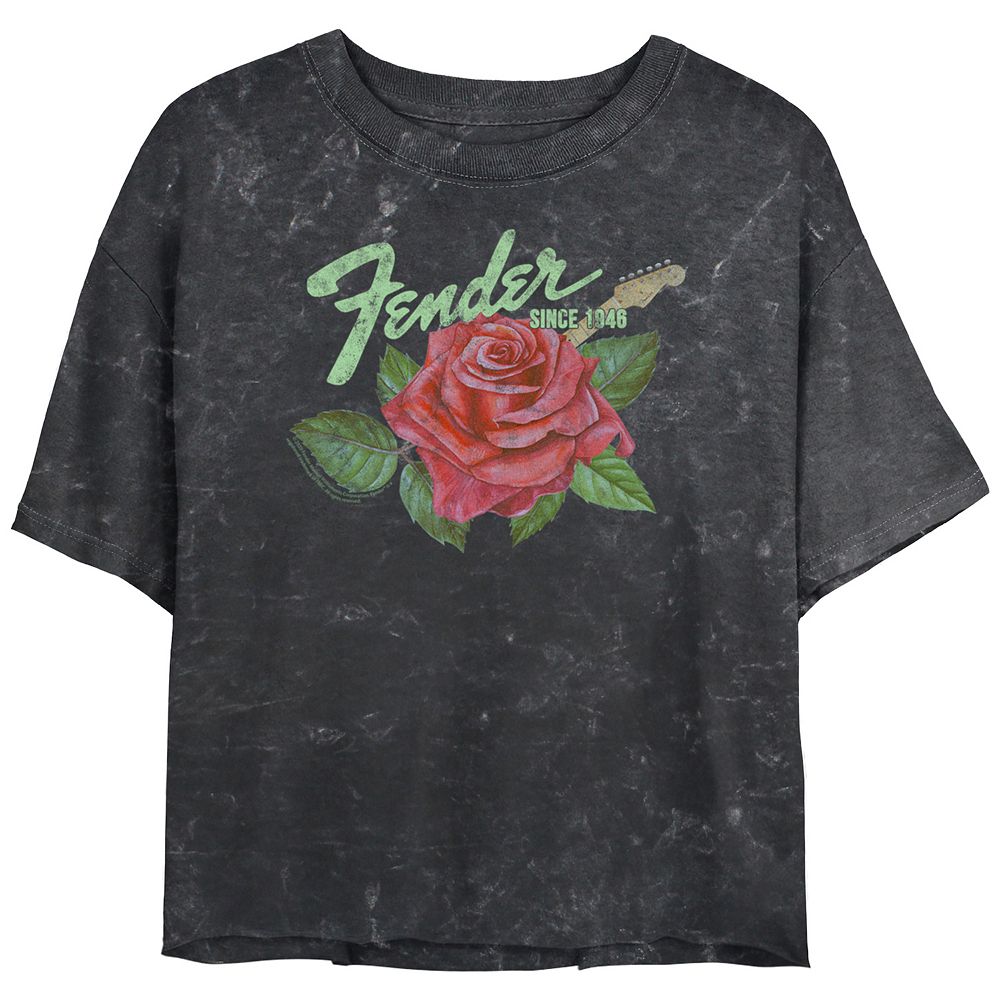 Juniors' Fender Rose Logo Since 1946 Crop Top Graphic Tee