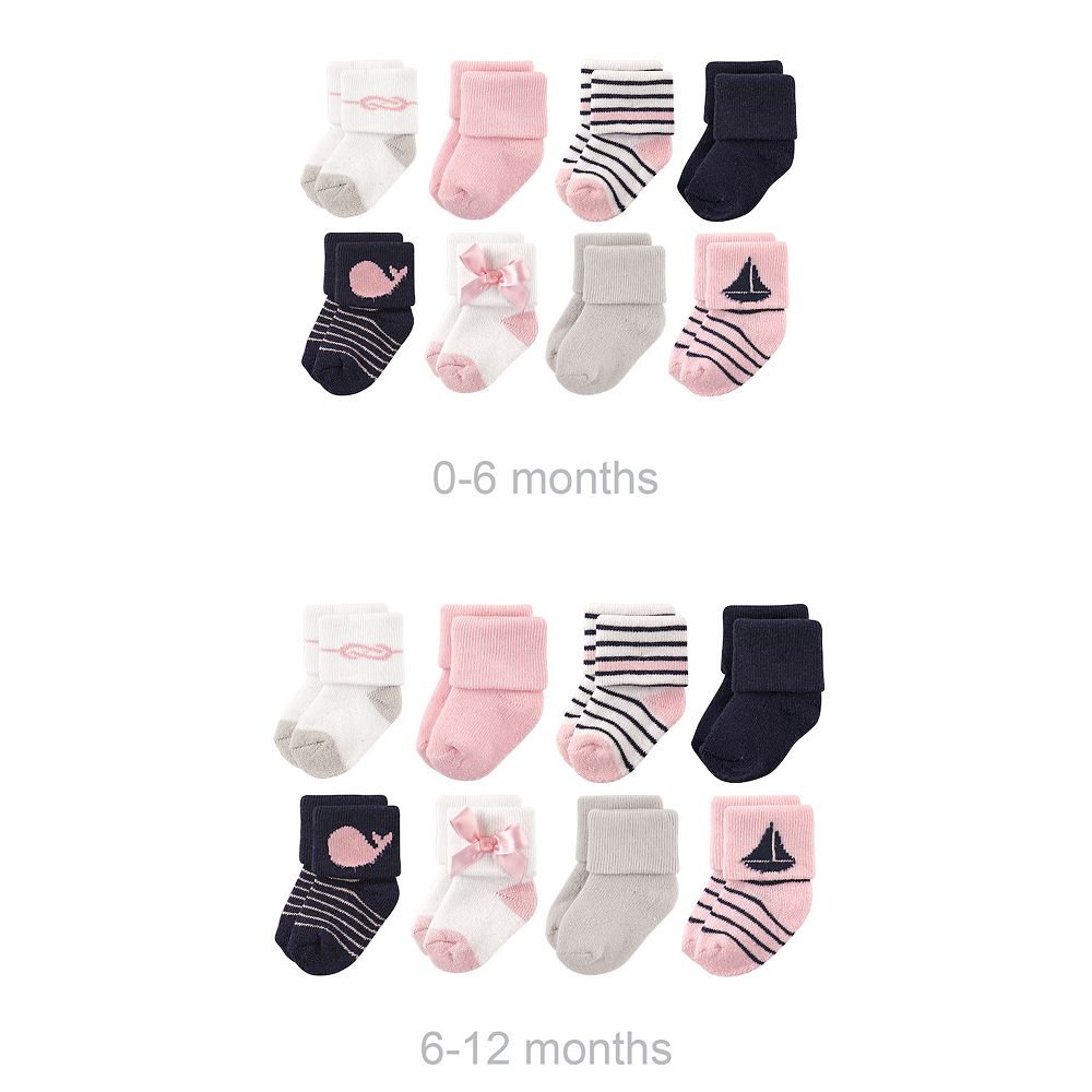 Infant Girl Grow with Me Cotton Terry Socks, Pink Sailboat, 0-6 and 6 ...