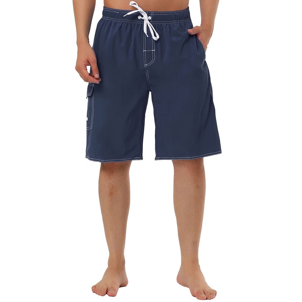Men's Casual Holiday Solid Color Drawstring Waist Beach Board Shorts