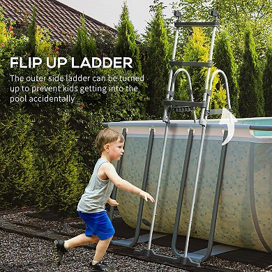 Outsunny Above Ground Swimming Pool Ladder with Flip Up Step Gray 59"