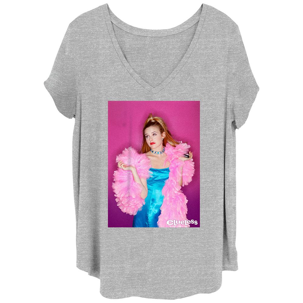 Juniors' Clueless Cher & Her Feather Boa Photo Shoot V-Neck Graphic Tee