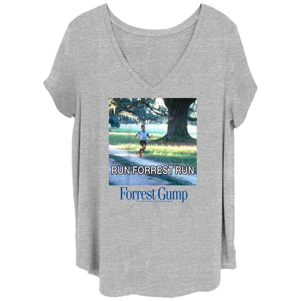 Juniors' Plus Forrest Gump Run Forrest Run Photo Panel V-Neck Graphic Tee