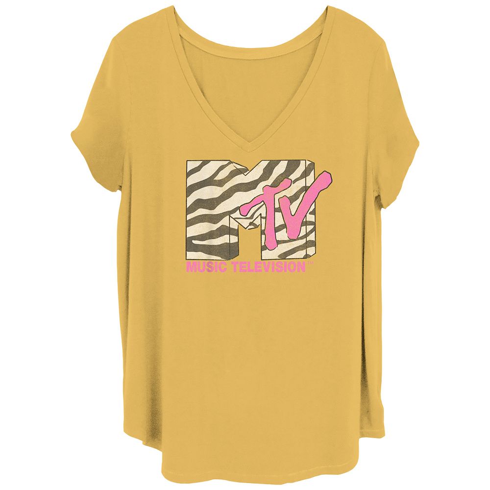Juniors' Plus MTV Zebra Print MTV Logo V-Neck Graphic Tee