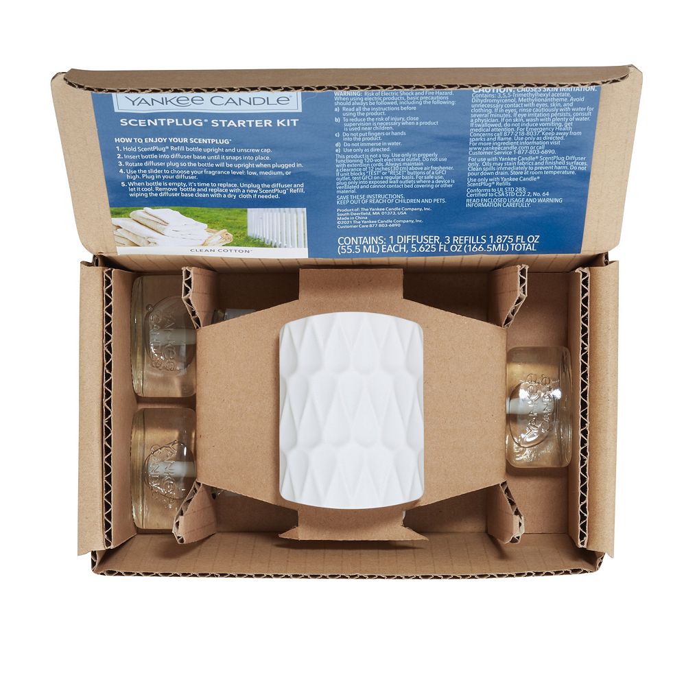 Yankee Candle Scent-Plug Diffuser Base Starter Kit 3-piece Clean Cotton ...