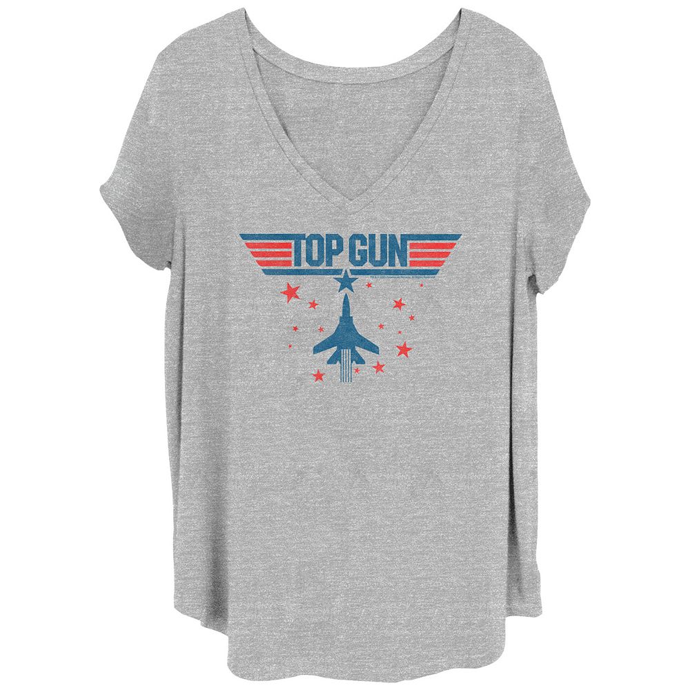 Juniors' Plus Top Gun Jet Stars Classic Logo V-Neck Graphic Tee