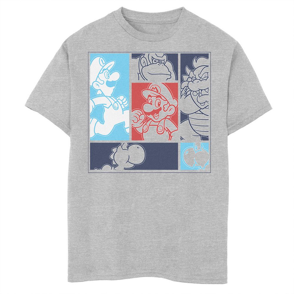 Boys Super Mario Group Shot Portrait Outline Panels Graphic Tee