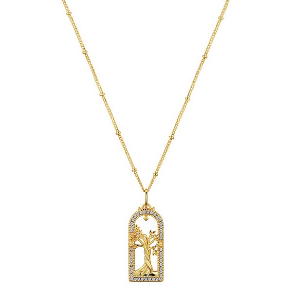 Brilliance 14k Gold Flash Plated Crystal Tree and Heart Pendant Necklace