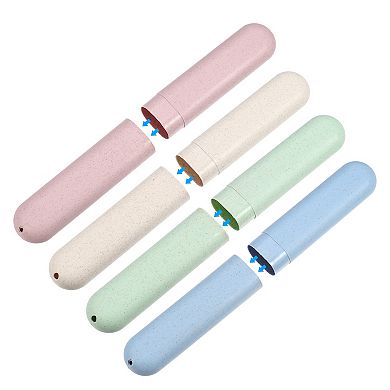 4pcs Toothbrush Holders Case Green Blue Beige Pink 8.07"x1.22"x0.83"