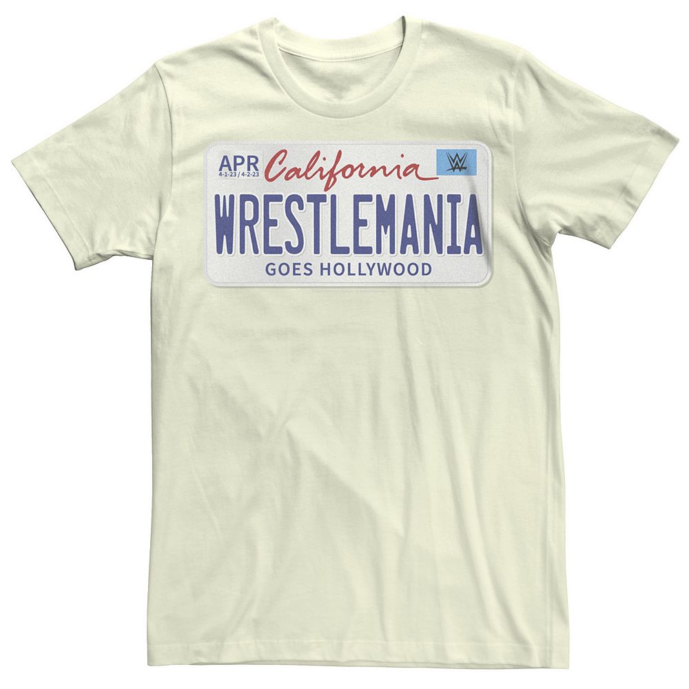 Men's WWE Wrestlemania Goes Hollywood California License Plate Graphic Tee