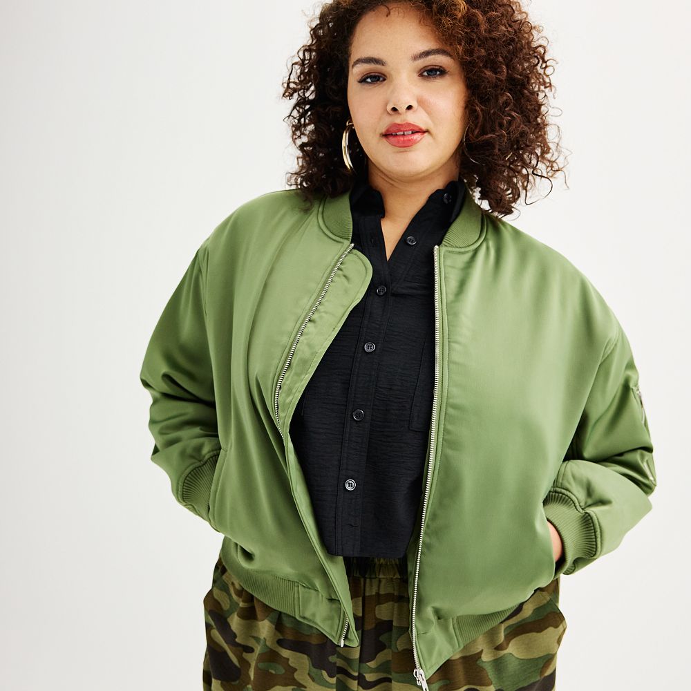 Plus Size INTEMPO™ Classic Satin Bomber Jacket