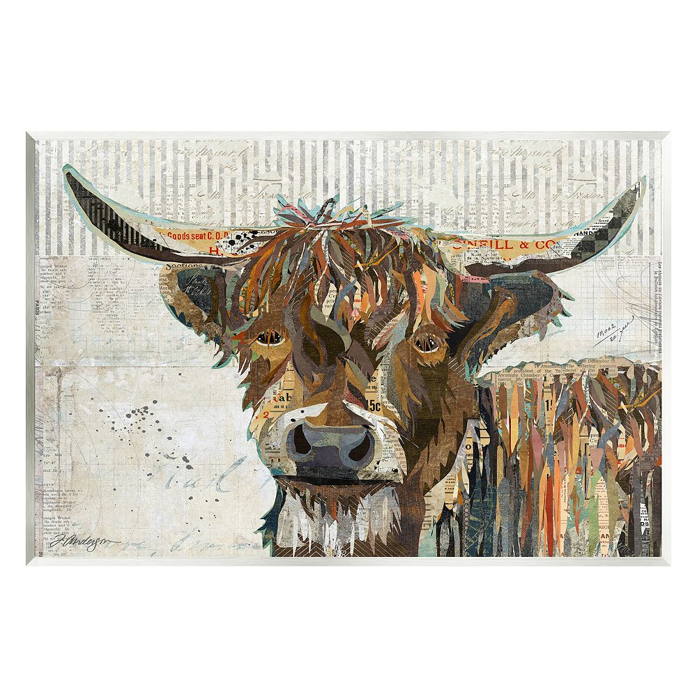 Stupell Home Decor Highland Cattle Cow Collage Portrait Framed Wall Art
