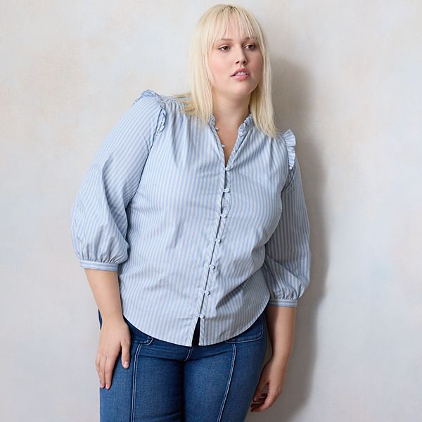 Plus Size LC Lauren Conrad Button Front Ruffle Blouse