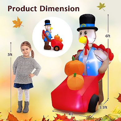 6 Feet Thanksgiving Inflatable Turkey Pushing Pumpkin Cart