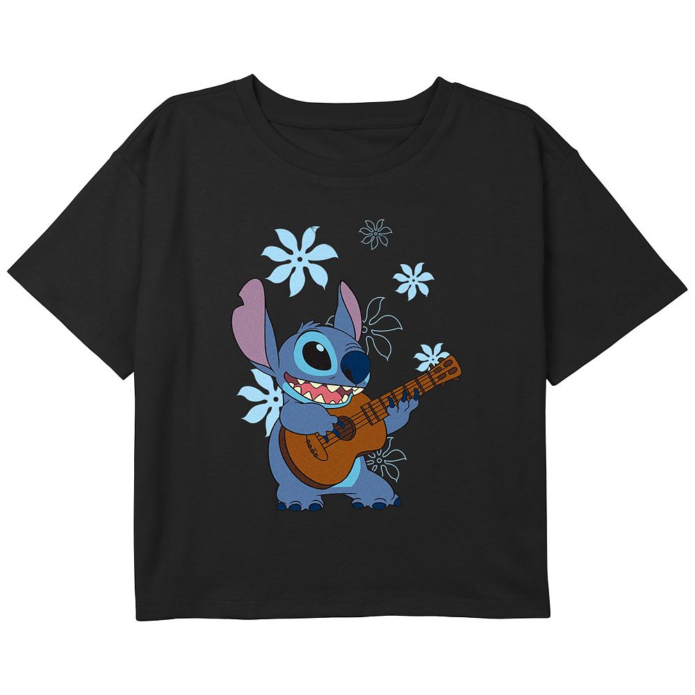 Disney's Lilo & Stitch Flowers Background Girls 7-16 Cropped Graphic Tee