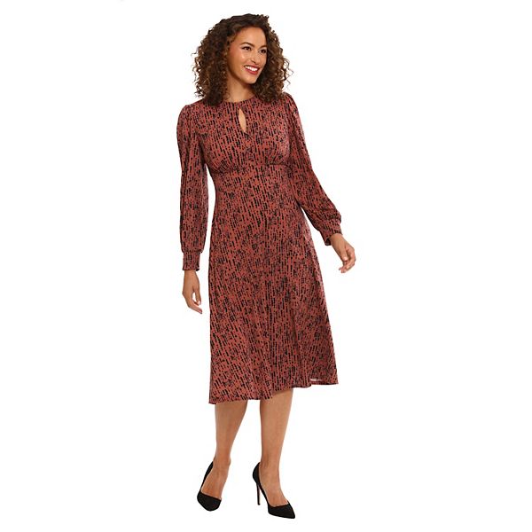 Womens London Times Keyhole Neck Bishop Sleeve Dress