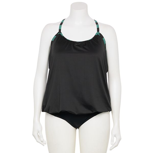 Plus Size Nike Digi Stripe Layered Tankini Swim Top