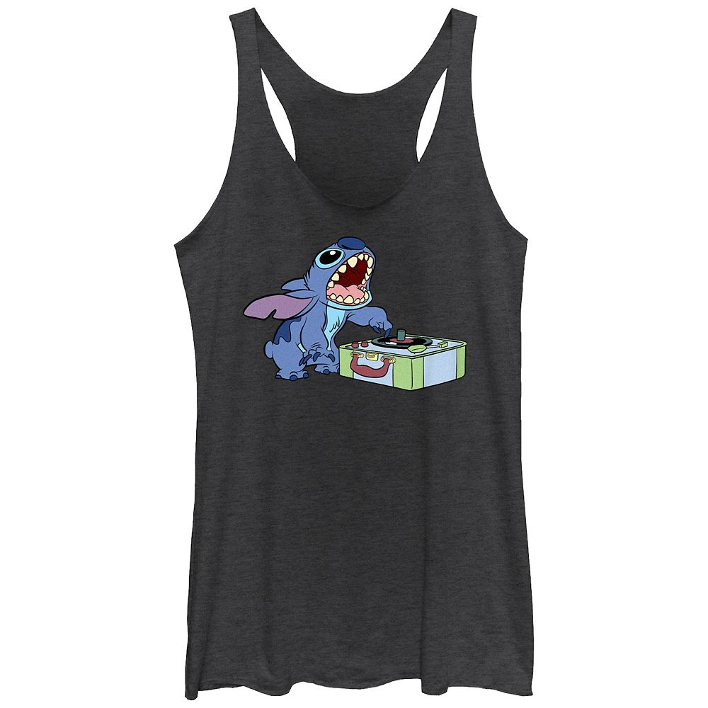 Disney's Lilo & Stitch Record Player Juniors' Tri-Blend Racerback Tank Top