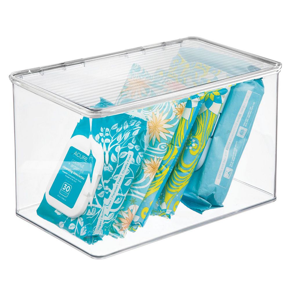 mDesign Plastic Bathroom Stacking Storage Organizer Box with Hinged Lid ...