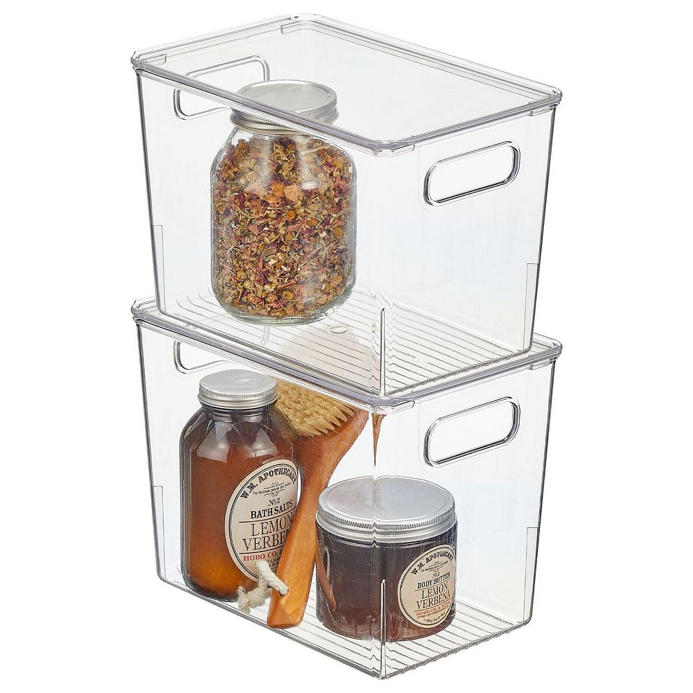 mDesign Slim Plastic Bathroom Storage Bin Box with Handles/Lid, 2 Pack ...