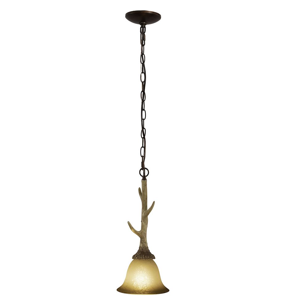 Lodge Rustic Antler Mini Pendant Ceiling Light Cream Glass