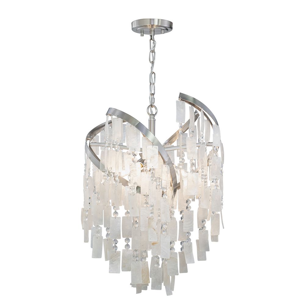 Isabel 4L Satin Nickel Coastal Glam Pendant Chandelier Light with Capiz ...
