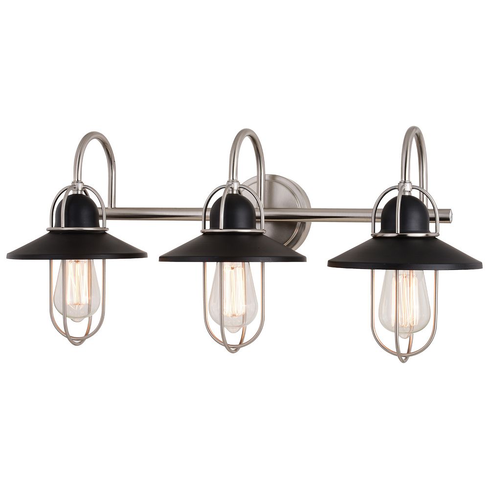 Galena Matte Black and Satin Nickel Coastal Bathroom Vanity Wall Light ...