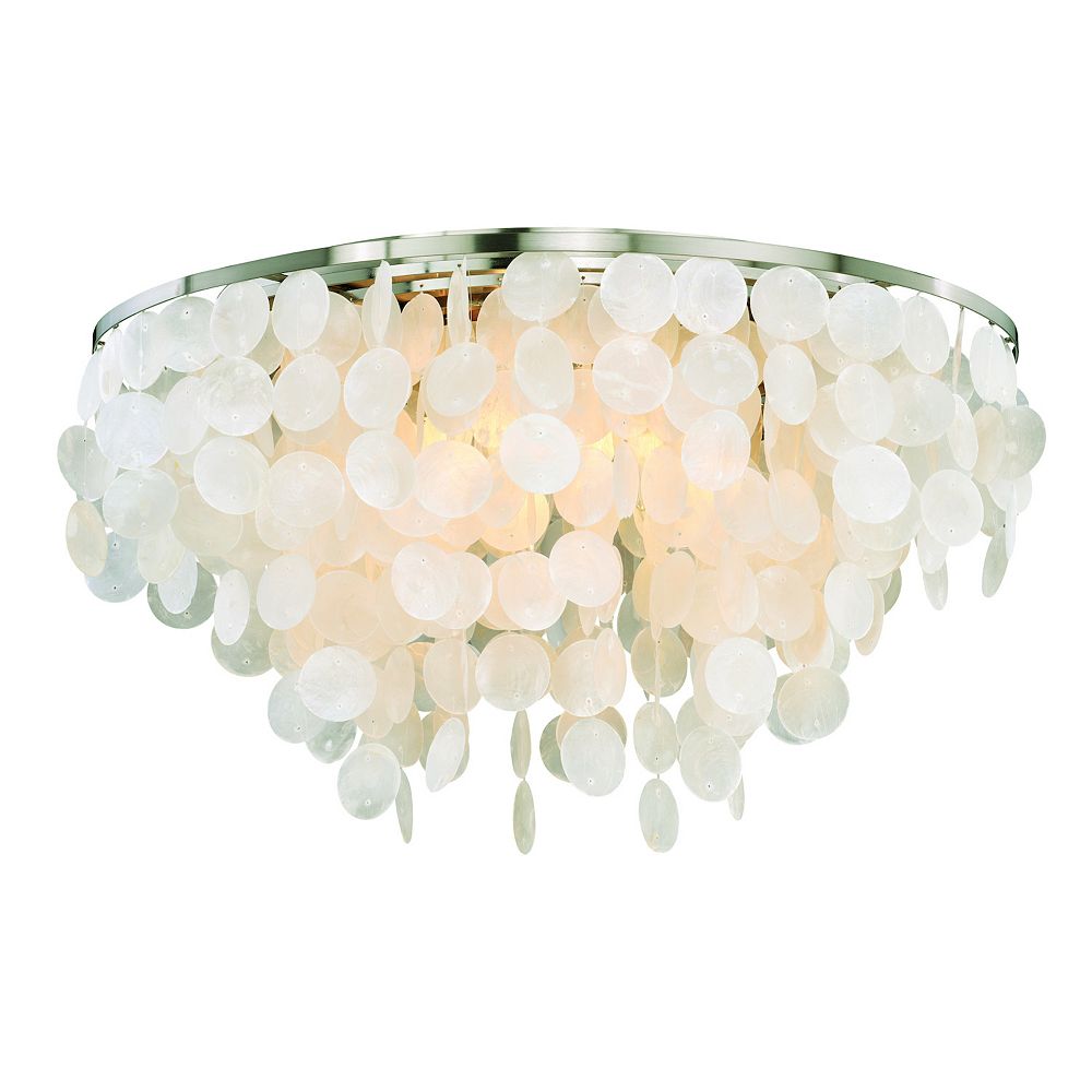 Elsa 24-in W Satin Nickel Capiz Shell Coastal Flush Mount Ceiling Light ...