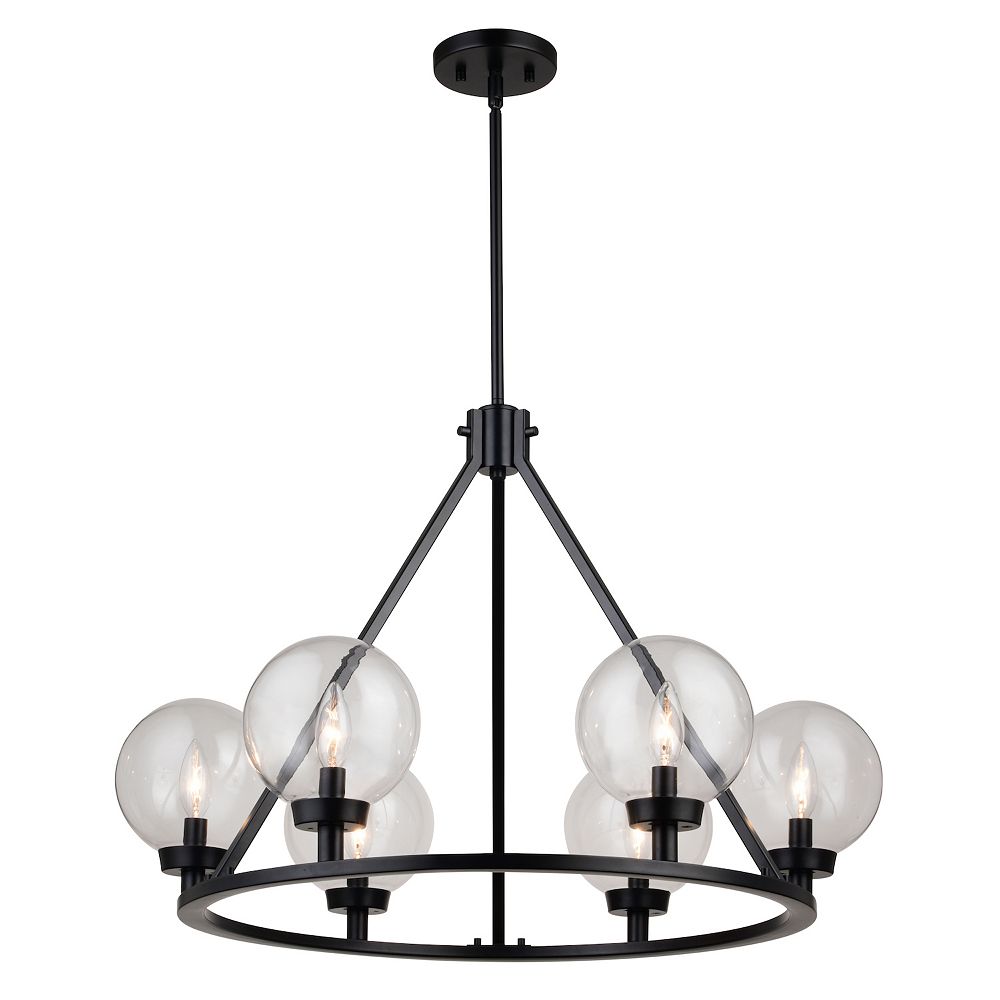 Lander 6 Light Matte Black Transitional Wheel Chandelier with Clear ...