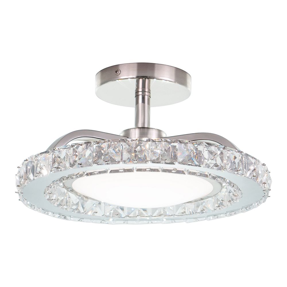 Clara 12.25-in W Integrated LED Satin Nickel Crystal Glam Semi Flush ...