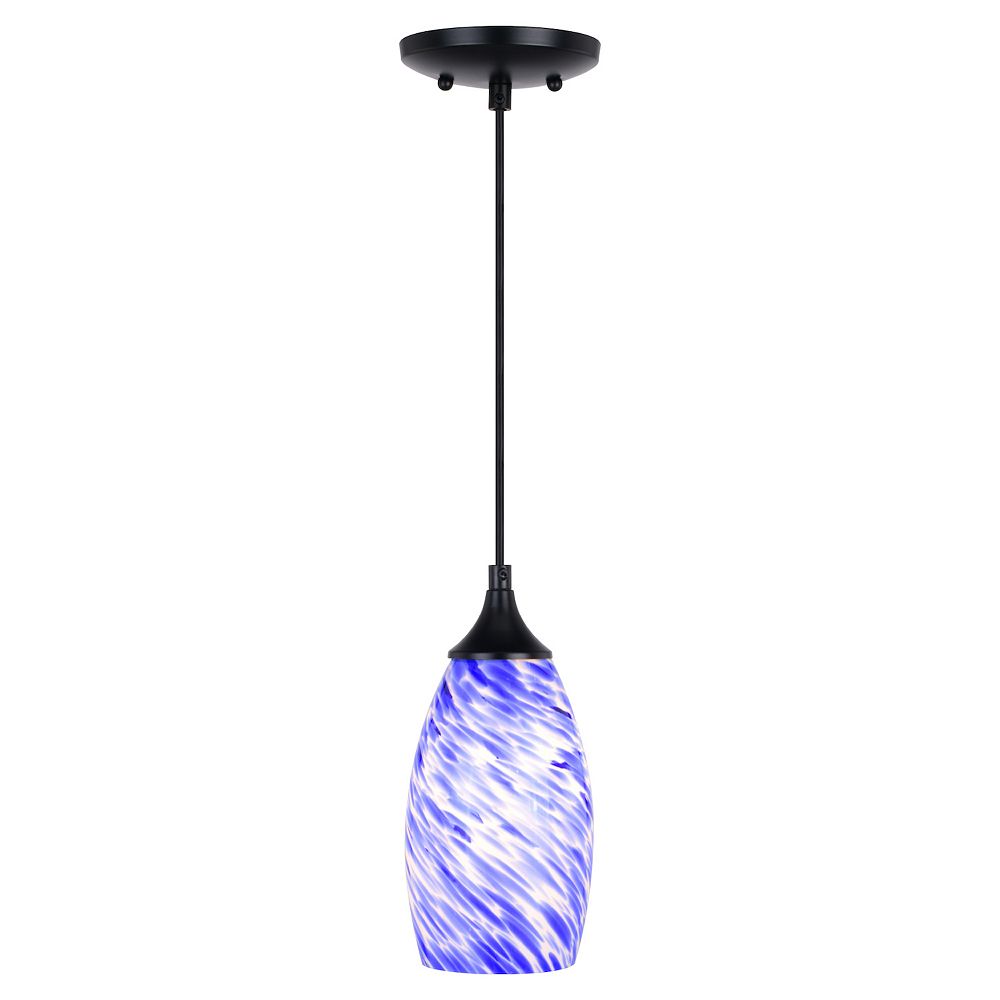 Milano Mini Pendant Ceiling Light Fixture with Blue Swirl Art Glass