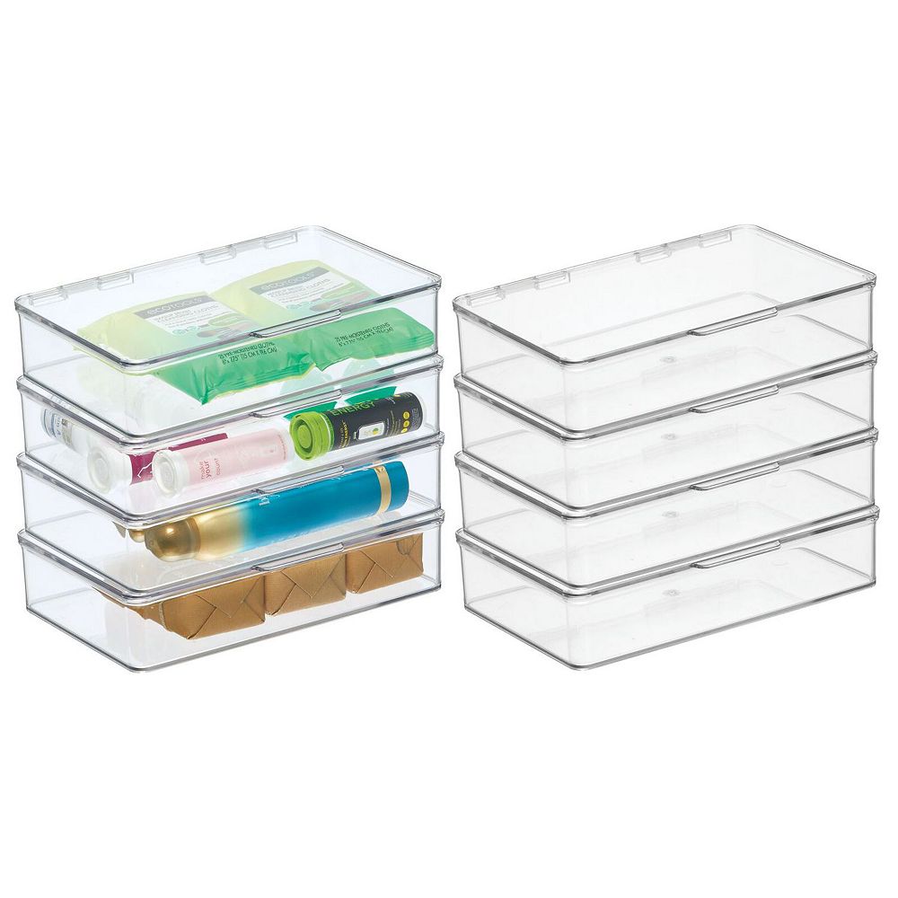 mDesign Plastic Stackable Bathroom Organizer Bin, Hinged Lid - 8 Pack ...