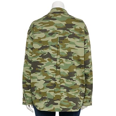 Plus Size INTEMPO™ Camo Print Oversized Twill Shirt Jacket