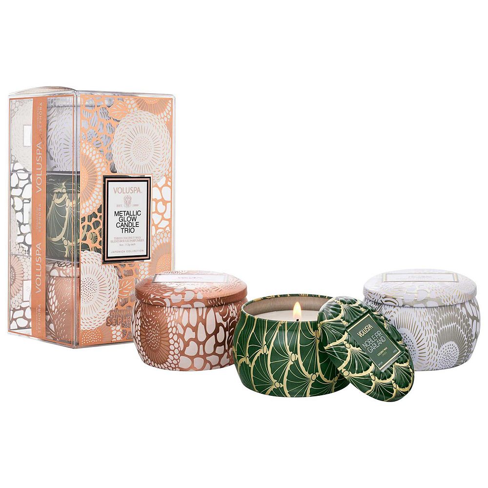 Voluspa Metallic Glow Mini Tin Candle Trio