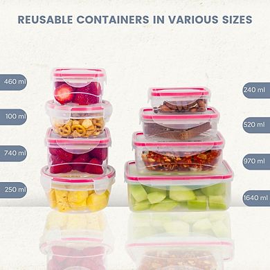 16-Piece Plastic Food Container Set with Snap Locking Lids