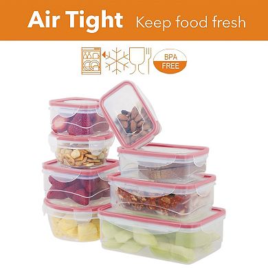 16-Piece Plastic Food Container Set with Snap Locking Lids