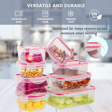 16-Piece Plastic Food Container Set with Snap Locking Lids