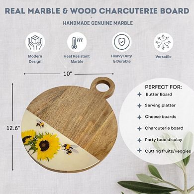 Mango Wood Sunflower Bee Round Serving Board