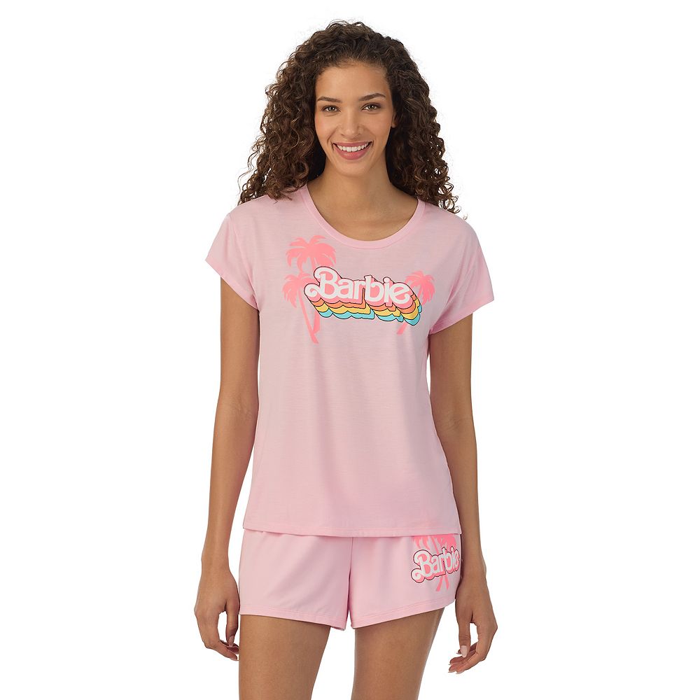 Women's Barbie® Cap Short Sleeve Pajama Tee & Pajama Shorts Set