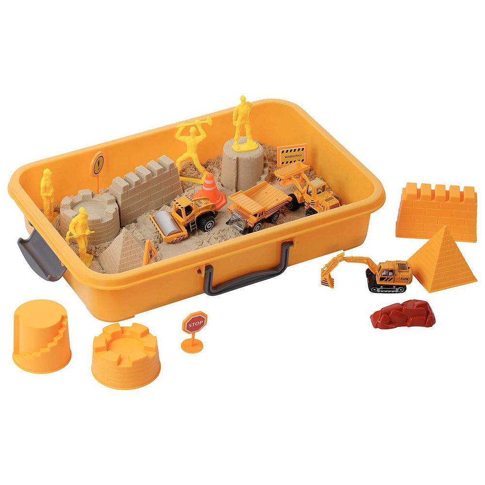 Tractor Sand Playset with Lid and Construction Site Figures for Kids