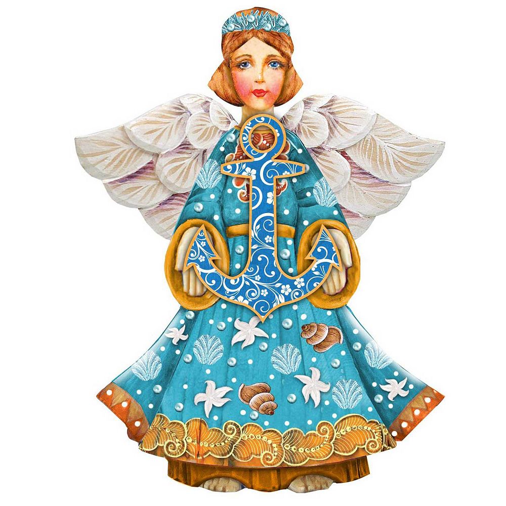 Coastal Angel with Anchor 24-Inch Handcrafted Wooden Door Decor by G ...